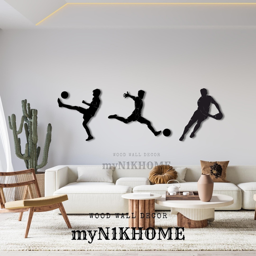 Football Wood Wall Art, Football Team Decor, Football Sport Silhouette ...