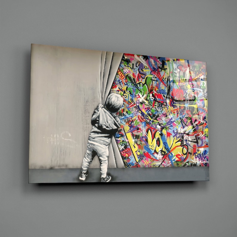Behind the Curtain Wall Art Glass Wall Art Banksy Glass Wall - Etsy