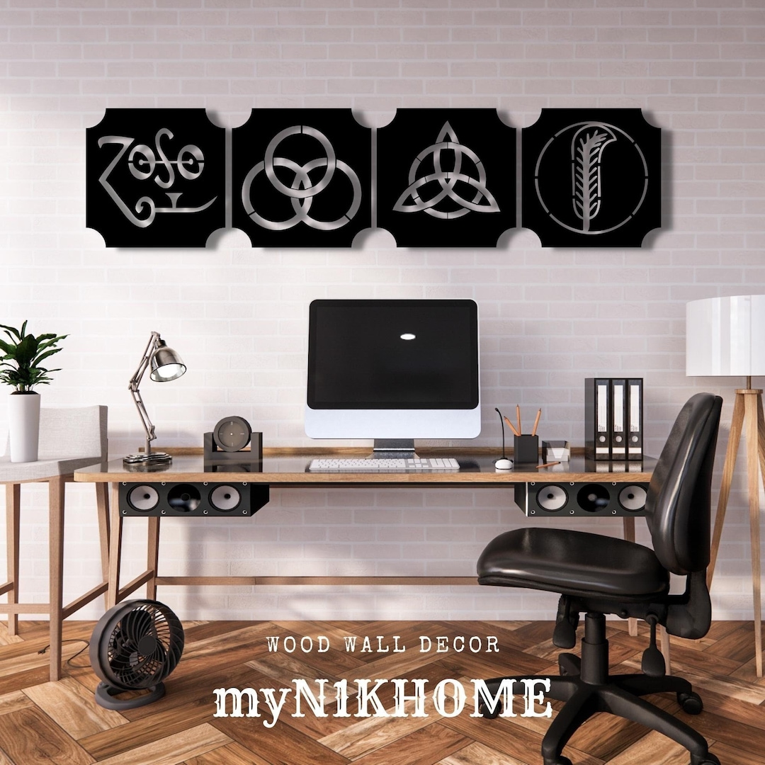 Símbolos de Led Zeppelin IV: Arte mural de madera con música rock ...