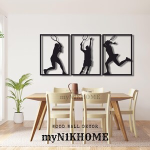 Badminton Wood Wall Art, Badminton Player Silhouette Wall Decor, 3 ...