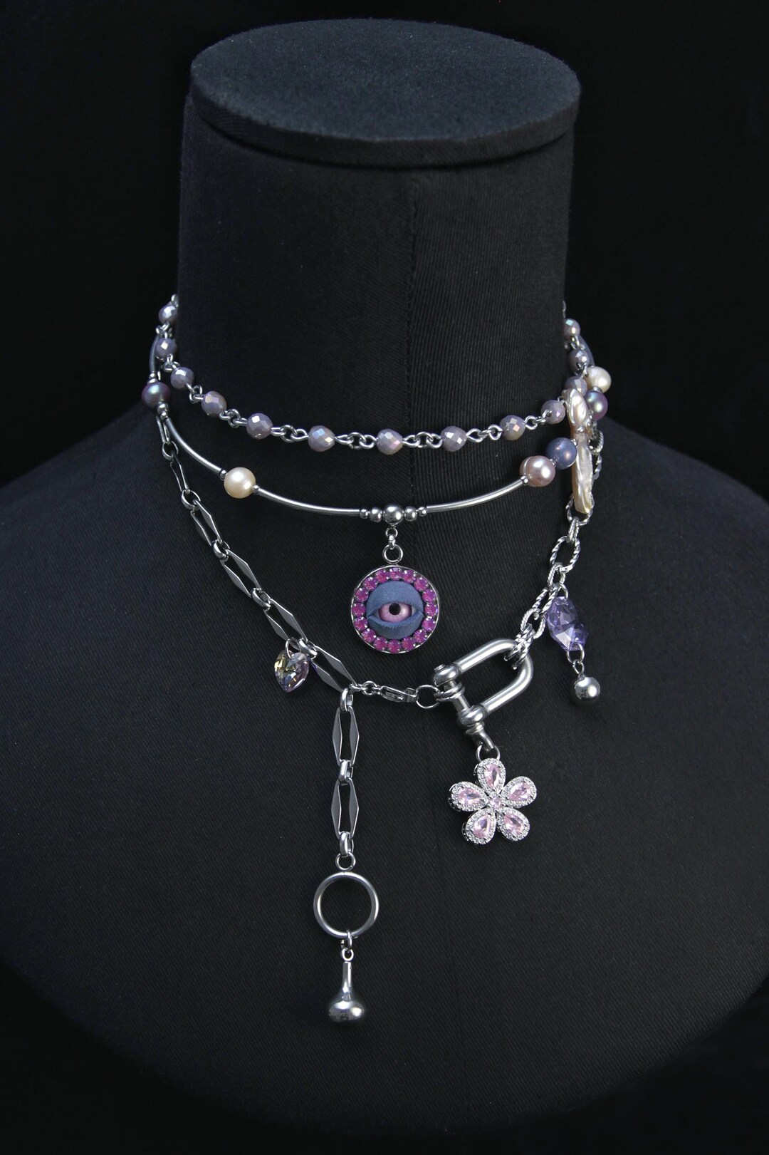 Layered Set of Different Necklaces: Purple/blue/pink Tones, Stainless ...