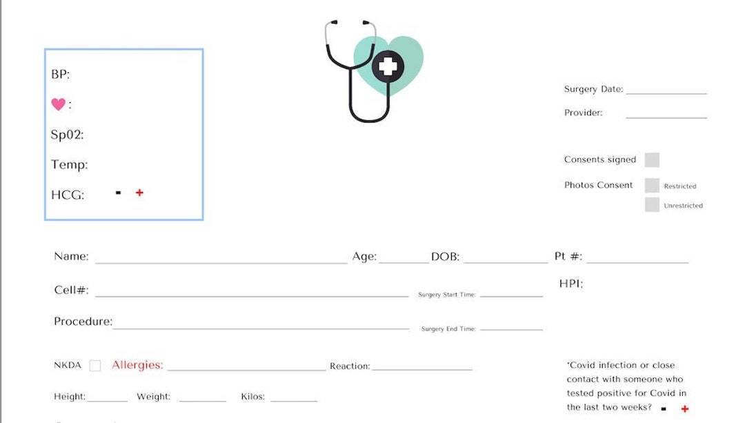 Patient Intake Form Surgery Nurse Patient - Etsy