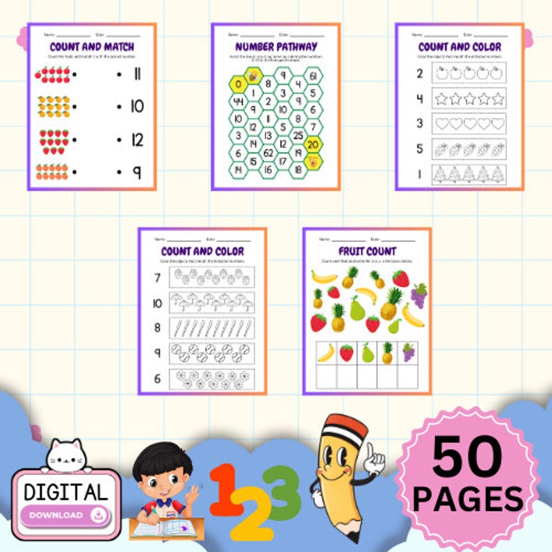 Kindergarten, Preschool Math Numbers Worksheets, Count Numbers ...