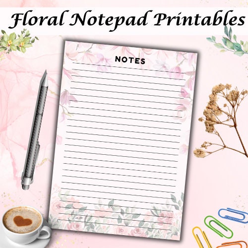 Printable Floral Notepad-instant Download, A5 Size, US Letter, A4 Size ...