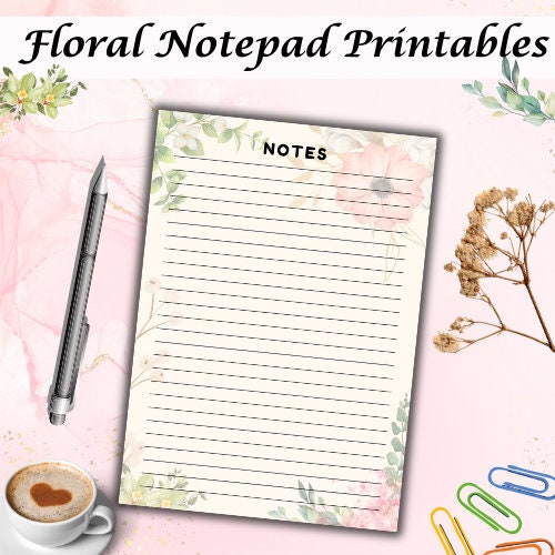 Printable Floral Notepad-instant Download, A5 Size, US Letter, A4 Size ...
