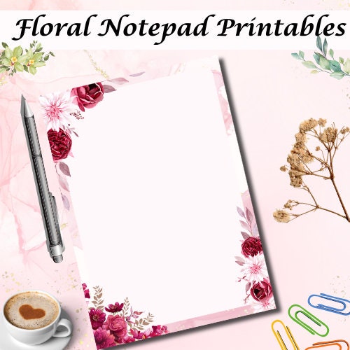 Printable Floral Notepad-instant Download, A5 Size, US Letter, A4 Size ...