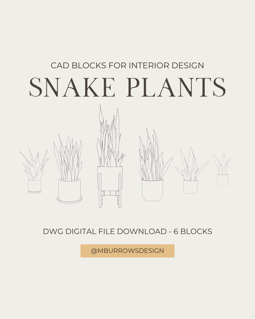 Snake Plant CAD Blocks Interior Design Architecture Drafting Drawings ...