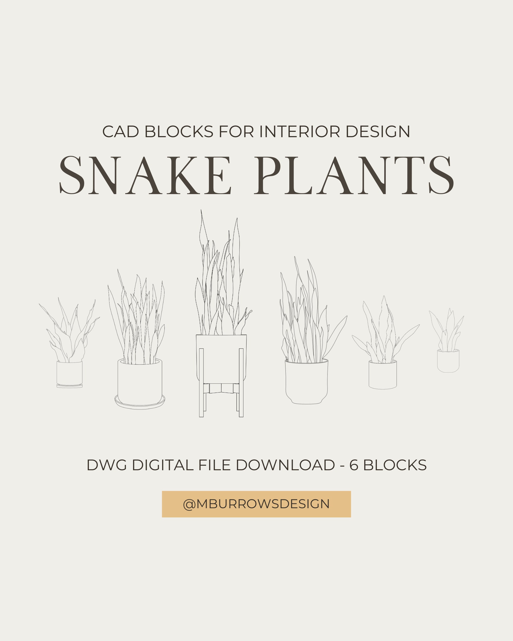 Snake Plant CAD Blocks Interior Design Architecture Drafting Drawings ...