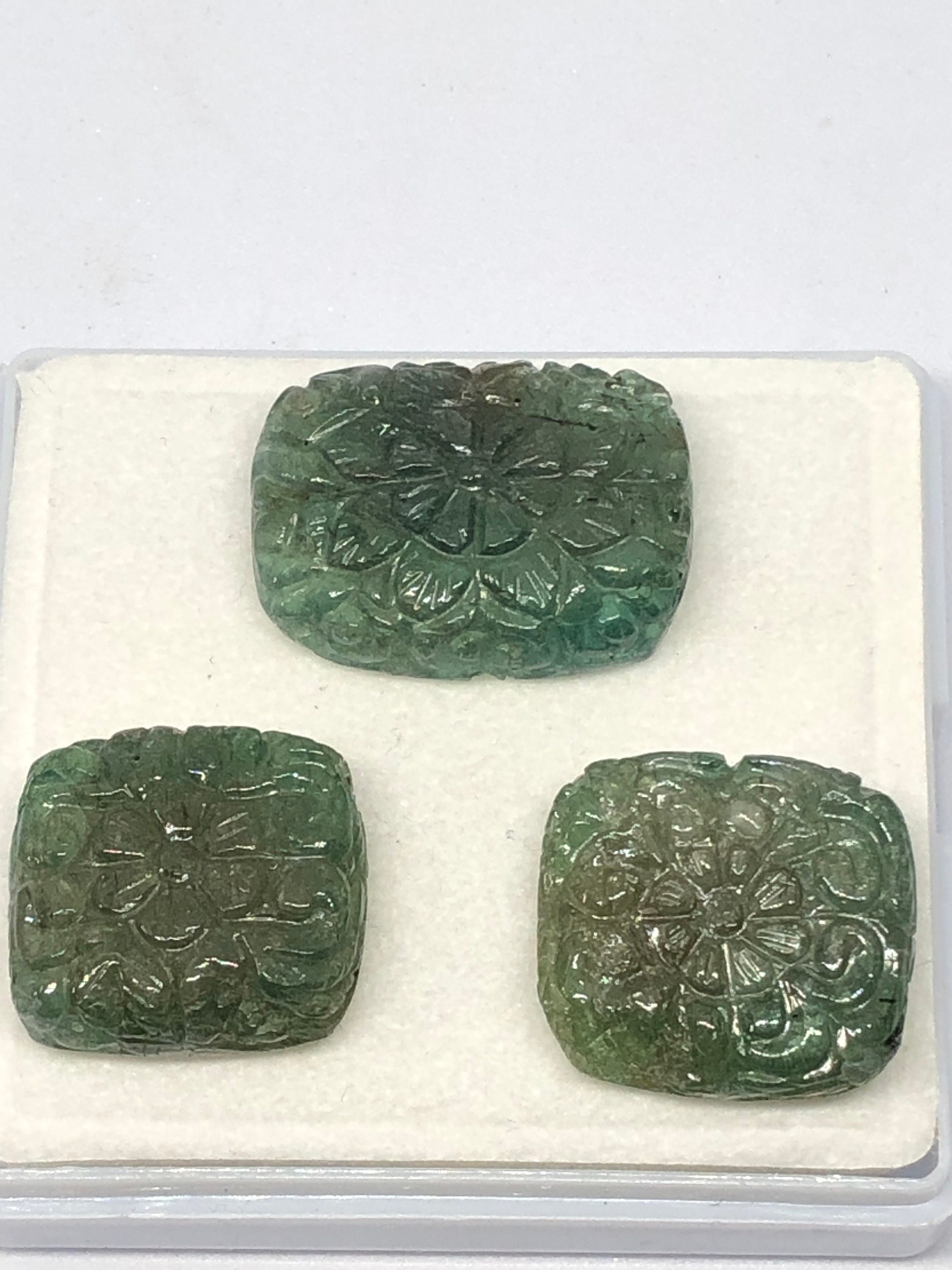 Natural Emerald Carving 3 Piece Layout Weight 126.25 Carat Size 22 ...