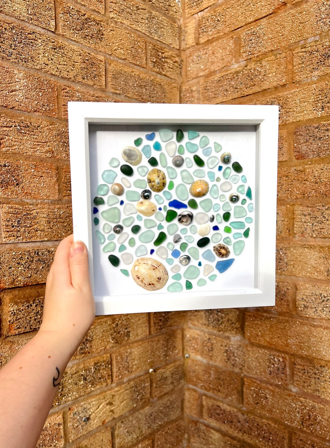 Cornish and Devon Sea Glass and Shells Framed Art Mosaic, 21cm X 21cm ...