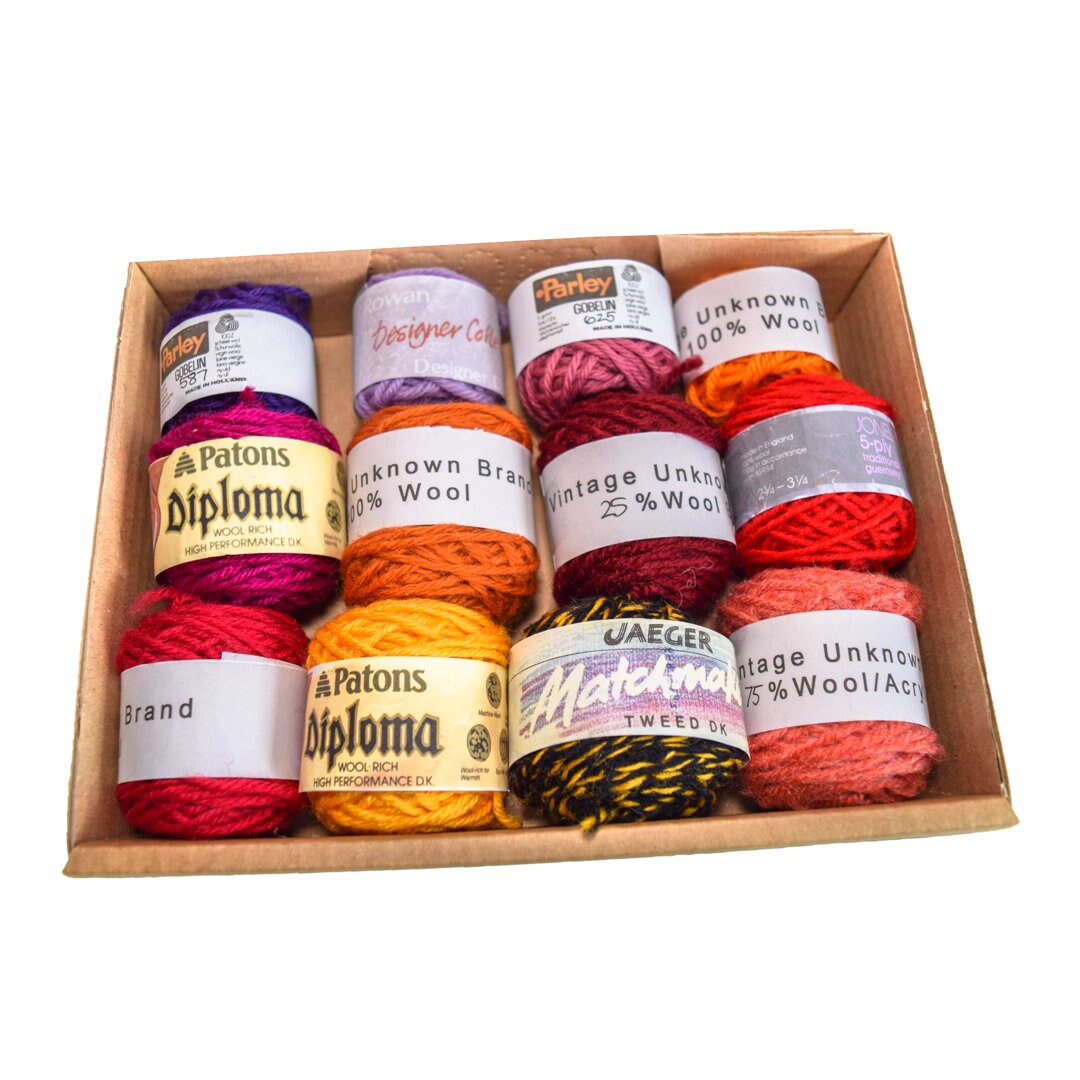 Vintage Wool Yarn Micro & Macro Skeins X 12 Scrappy Yarn Kit Retro Yarn ...