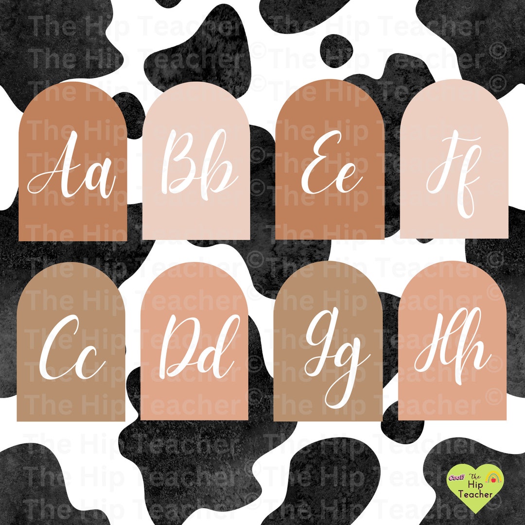 BOHO Cow Print Alphabet Cursive Posters, Neutral Colors, BOHO Classroom ...