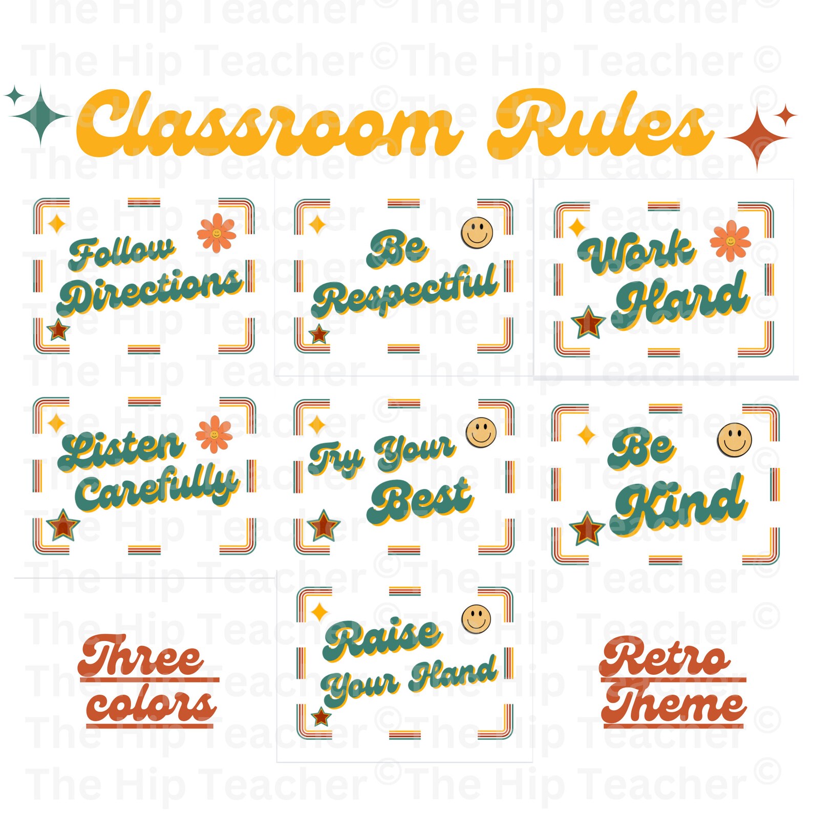 Retro Class Rules, Classroom Rules, Groovy Classroom Posters, Bulletin ...
