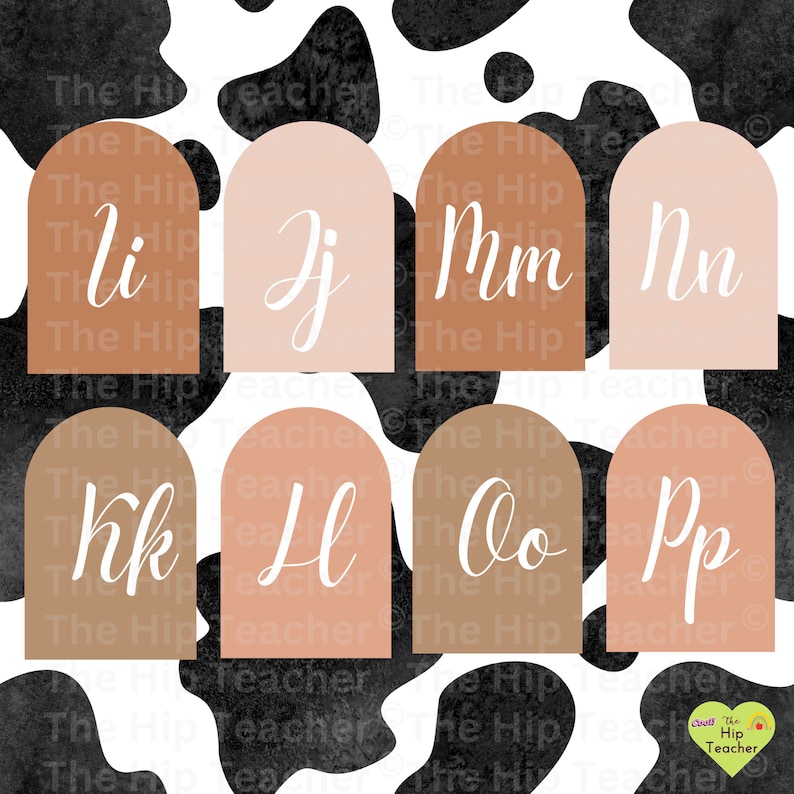 BOHO Cow Print Alphabet Cursive Posters, Neutral Colors, BOHO Classroom ...
