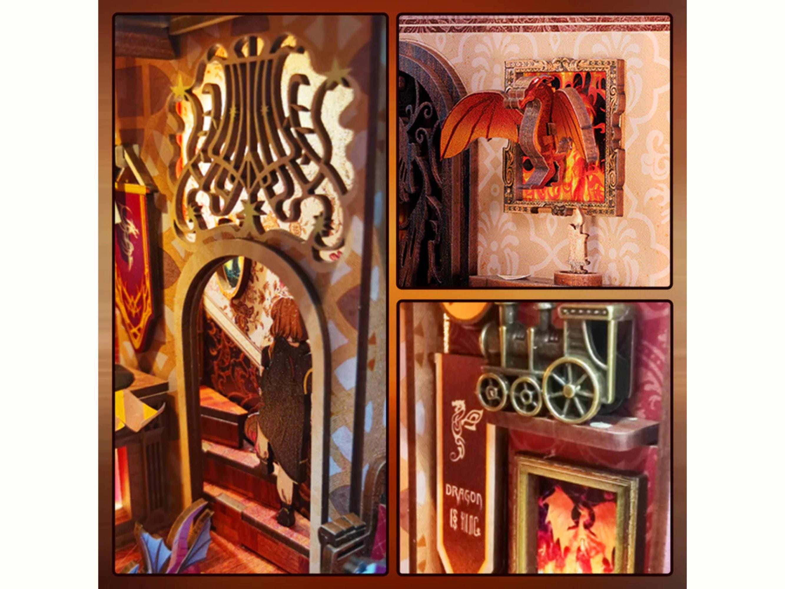 DIY Harry Potter Gryffindor House Book Nook Flame Common Room Bookshelf ...