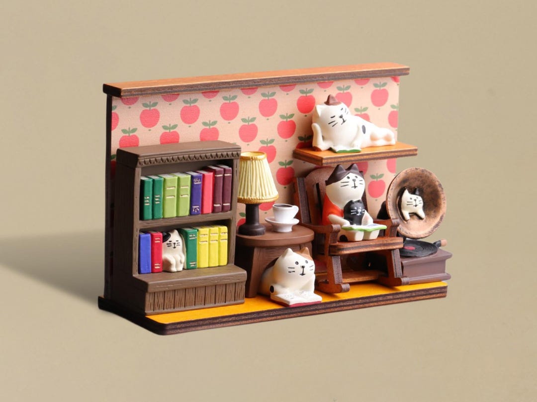 Cat Reading Room Miniature Desk Decor Christmas Gift - Etsy
