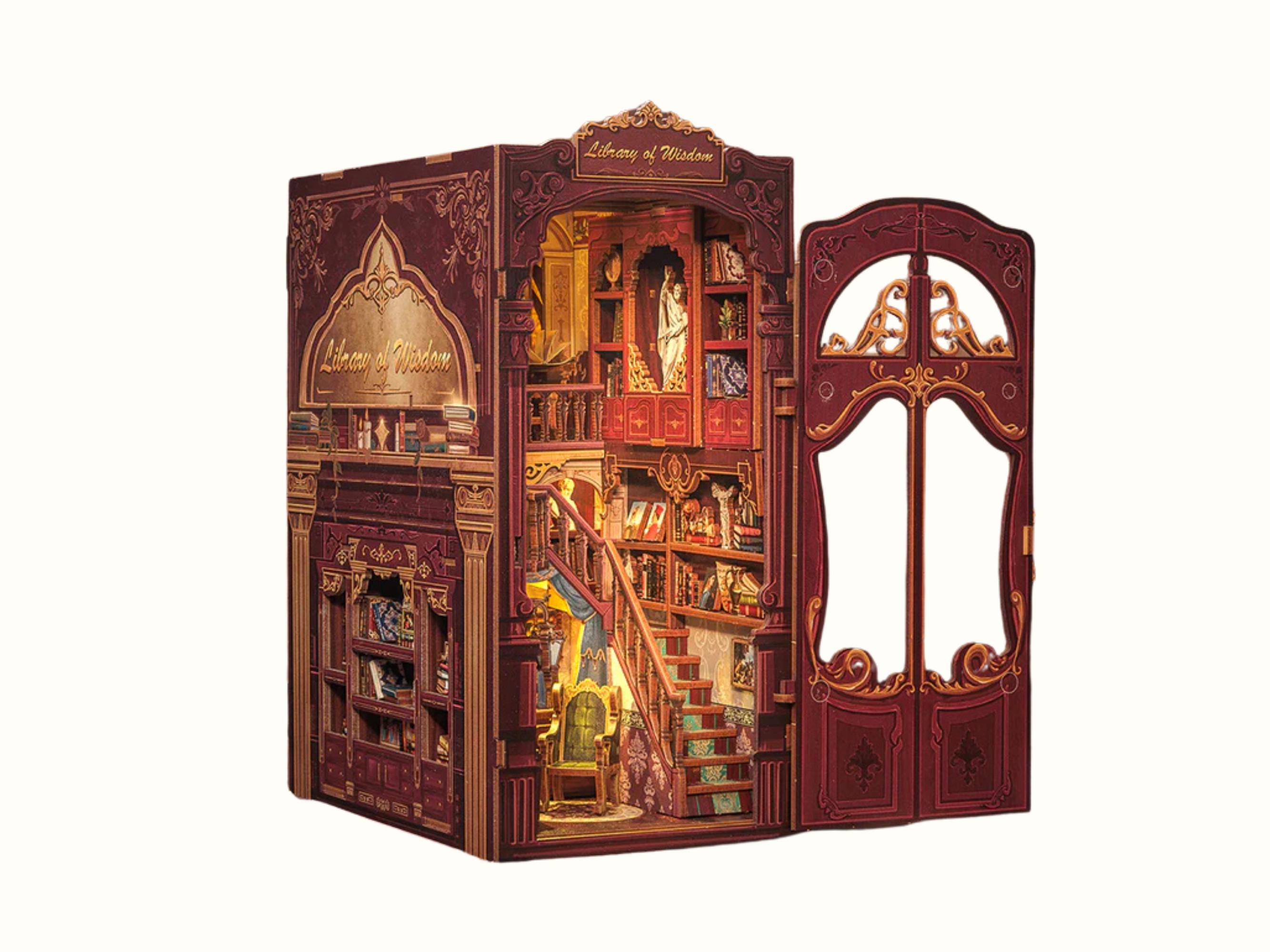 Library of Wisdom DIY Book Nook Cozy Wooden Bookshelf Diorama Openable ...