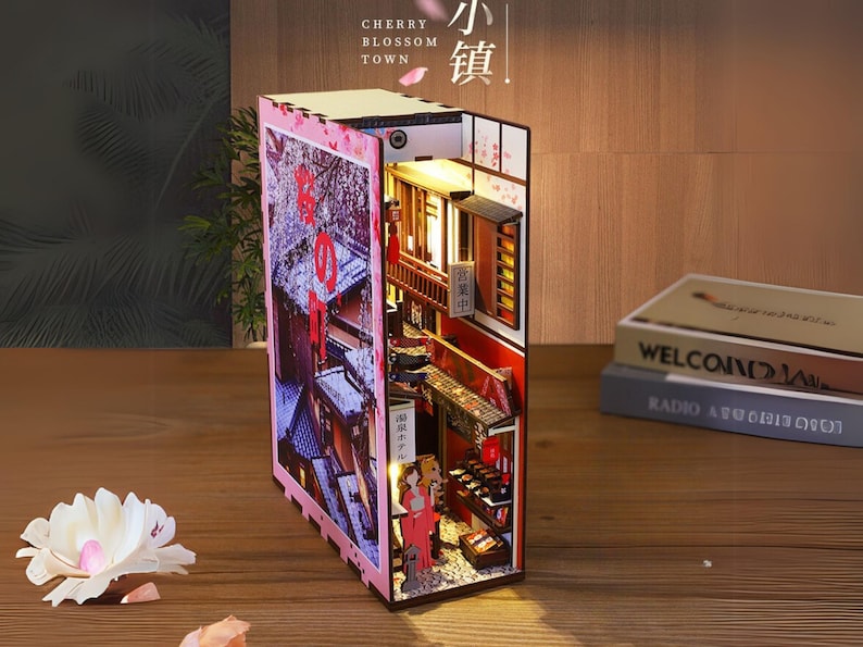 DIY Cherry Blossom Book Nook Kit: Vintage Japanese Onsen Town Miniature ...