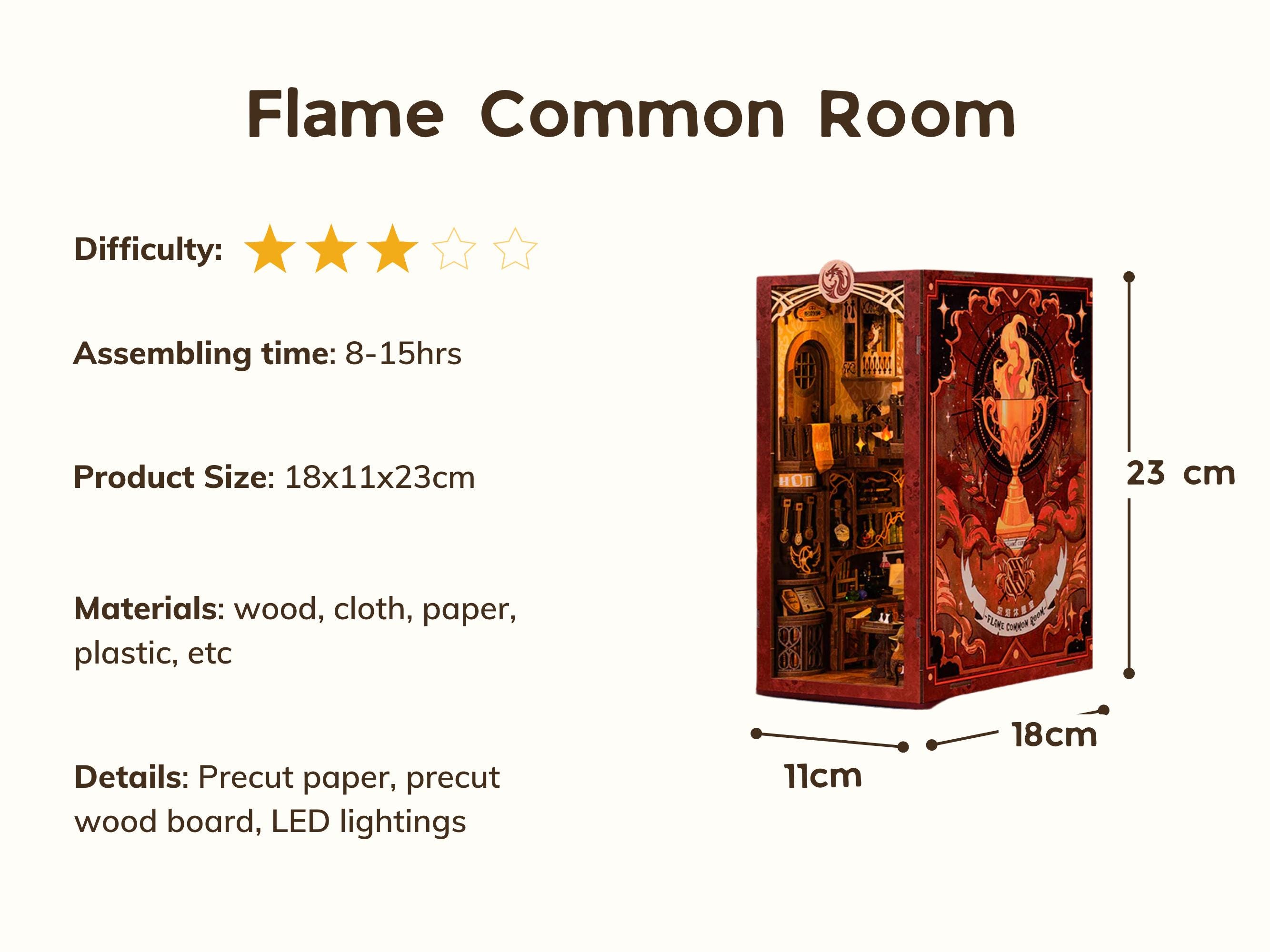 DIY Harry Potter Gryffindor House Book Nook Flame Common Room Bookshelf ...