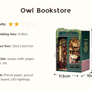 DIY Owl Bookstore Book Nook Kit: 3D Bookshelf Insert With Openable Door ...