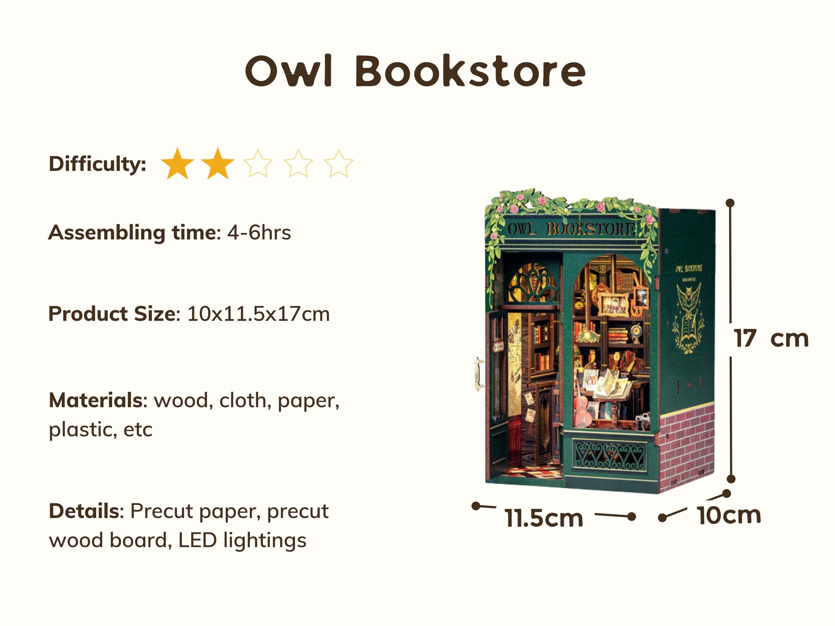 DIY Owl Bookstore Book Nook Kit: 3D Bookshelf Insert With Openable Door ...