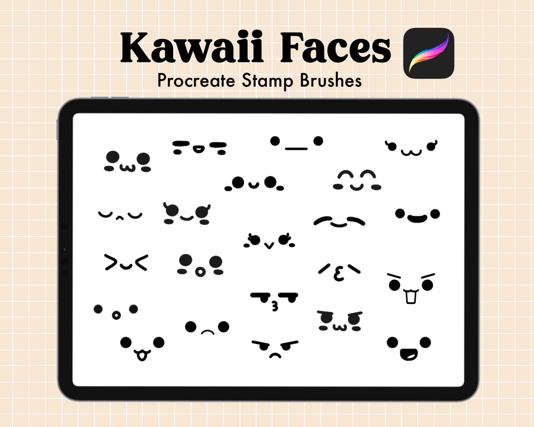 Kawaii Cute Faces Procreate Stamp Brush - Cute Expressions - Ready to ...