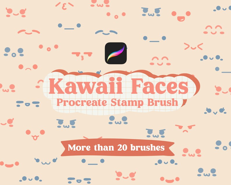 Kawaii Cute Faces Procreate Stamp Brush - Cute Expressions - Ready to Use - Digital Drawing Kit ...