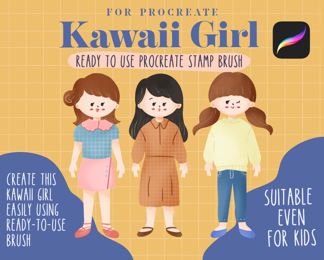 Kawaii Girl Procreate Stamp Brushes , Japanese Girl Procreate Stamp ...
