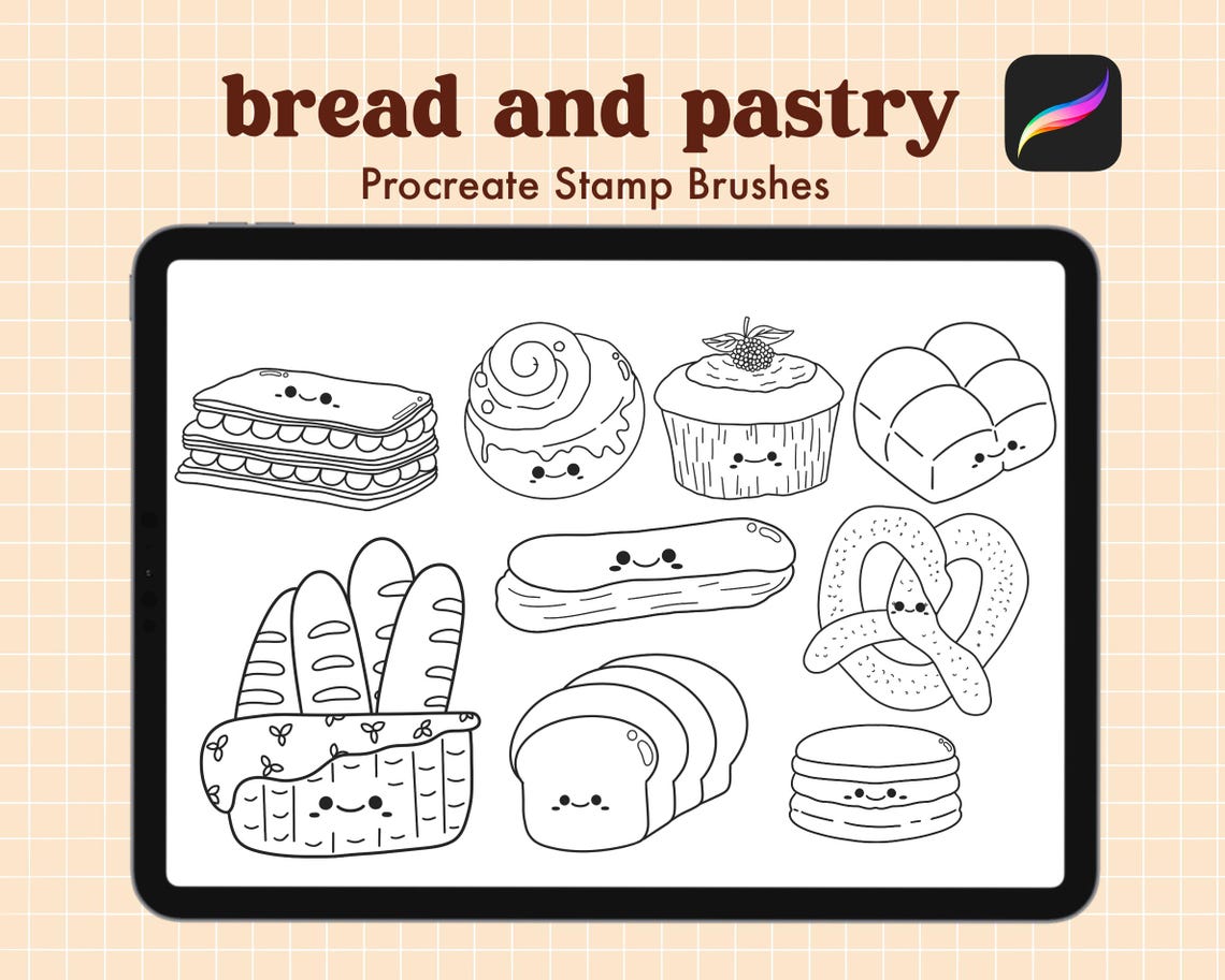 Procreate Bread Pastry Stamp Brushes: Kawaii Food Art (digital Download ...