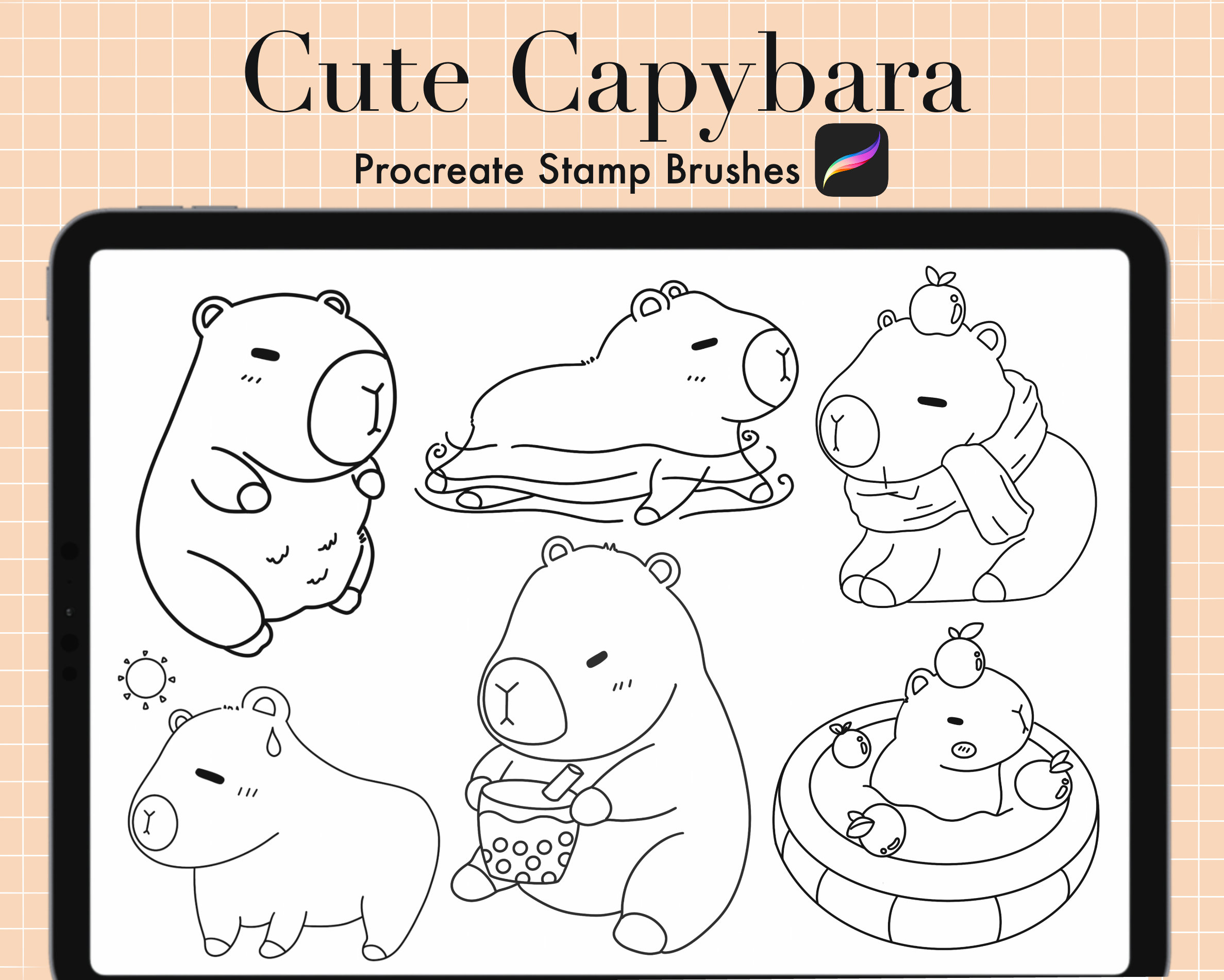 Kawaii Capybara Brushes Procreate Stamps | Cute Capybara Art | Cute ...