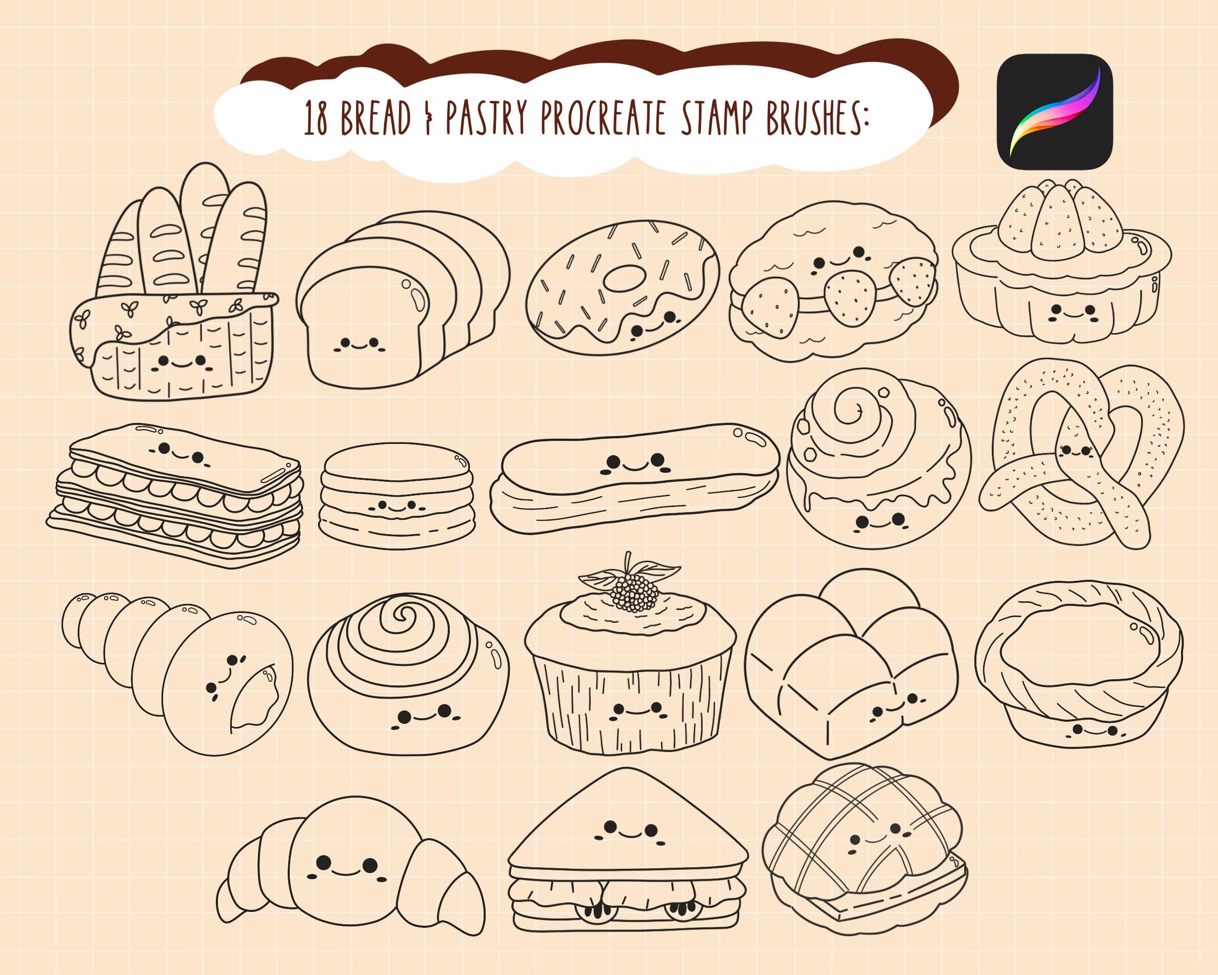 Procreate Bread Pastry Stamp Brushes: Kawaii Food Art (digital Download ...
