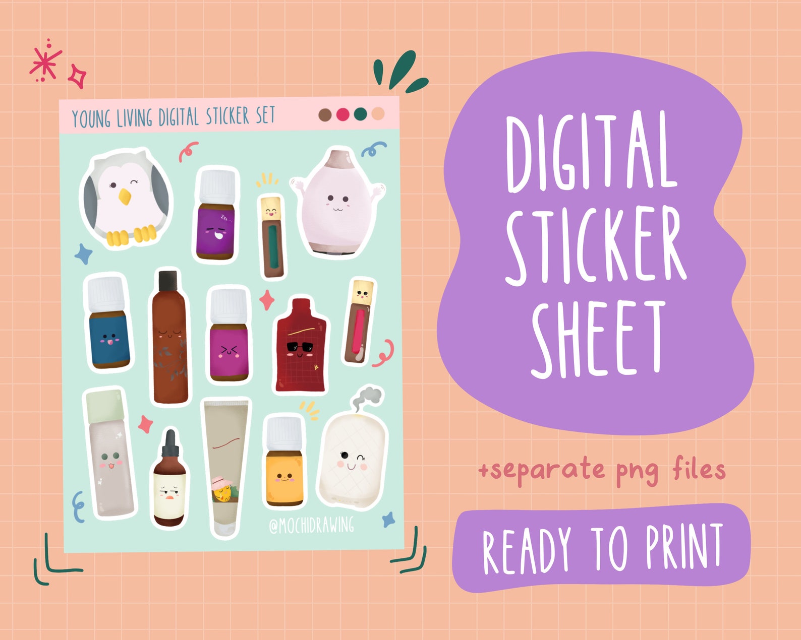 Essential Oils Sticker Set, Young Living, Goodnotes Stickers, Pre ...