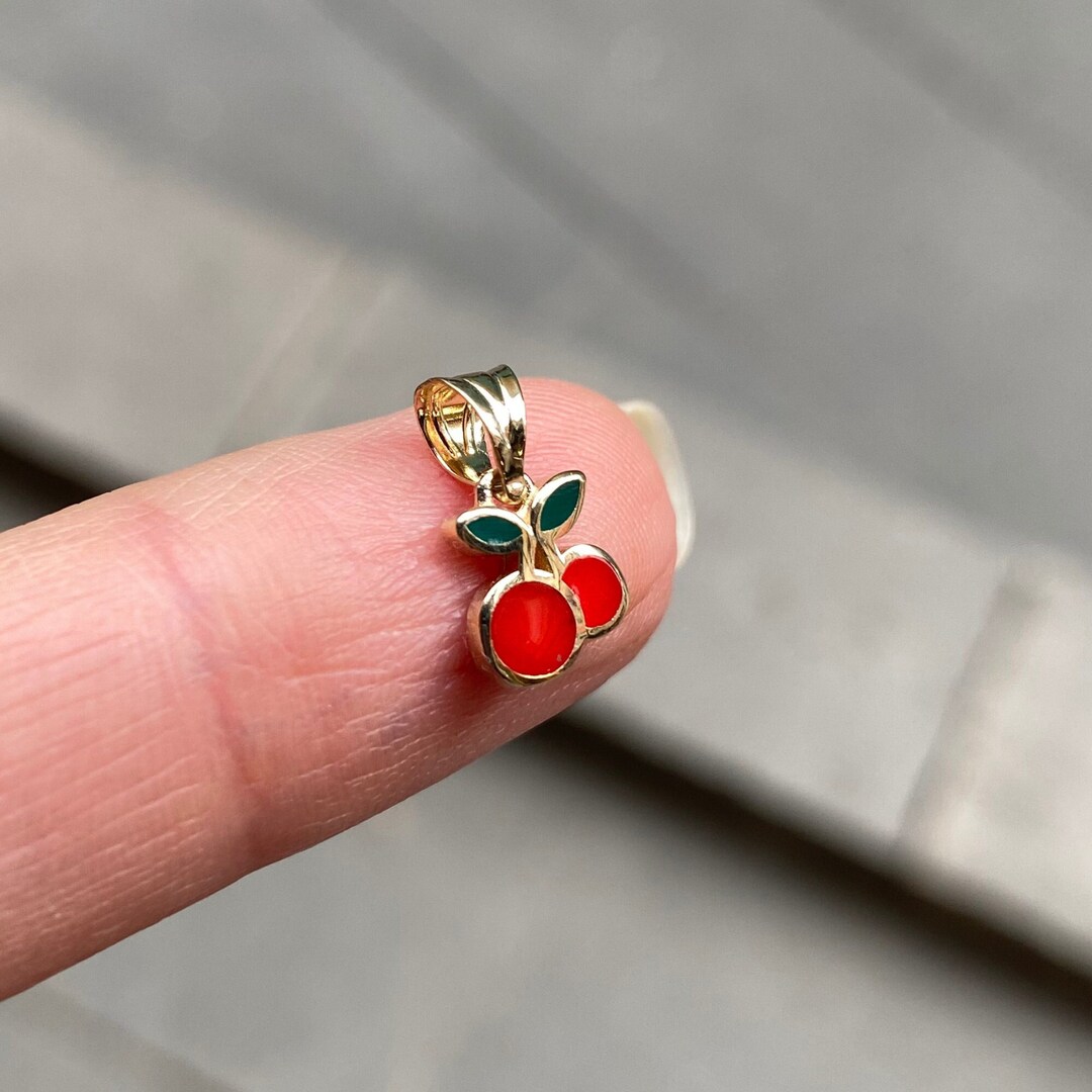 Cherry Pendant 14K Solid Gold for Her / Cherry Necklace / Fruit Cherry ...