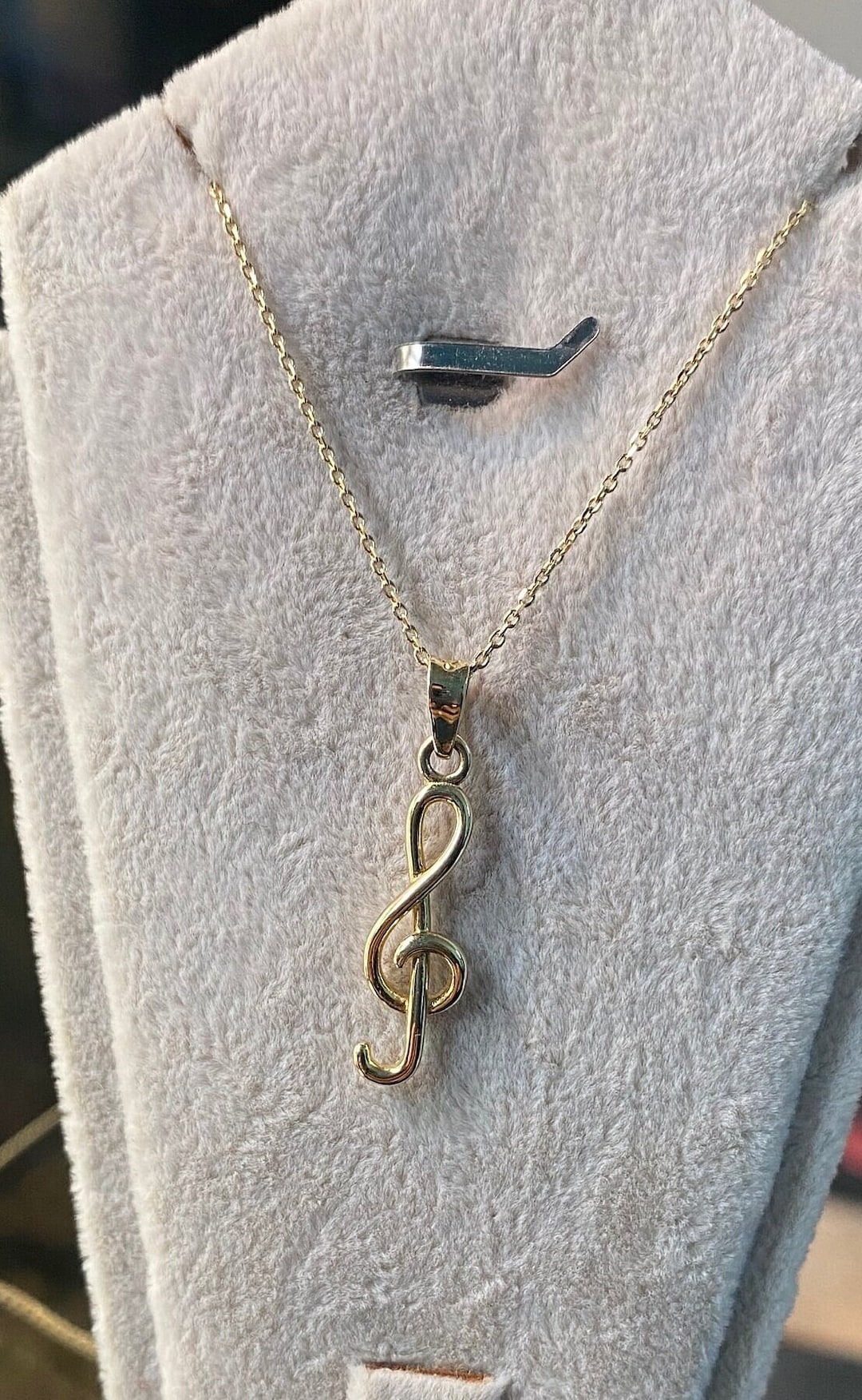 Treble Clef Necklaces 14K Solid Gold. Musical Jewelry for Gift. Treble ...