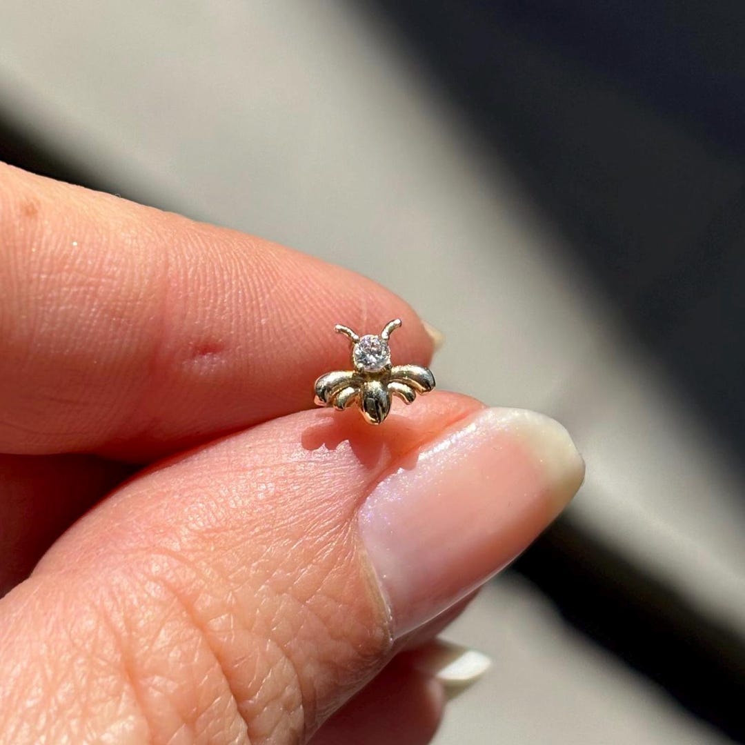 14k Solid Gold Bee Cartilage Piercing Dainty Stud Earring Helix Tragus ...