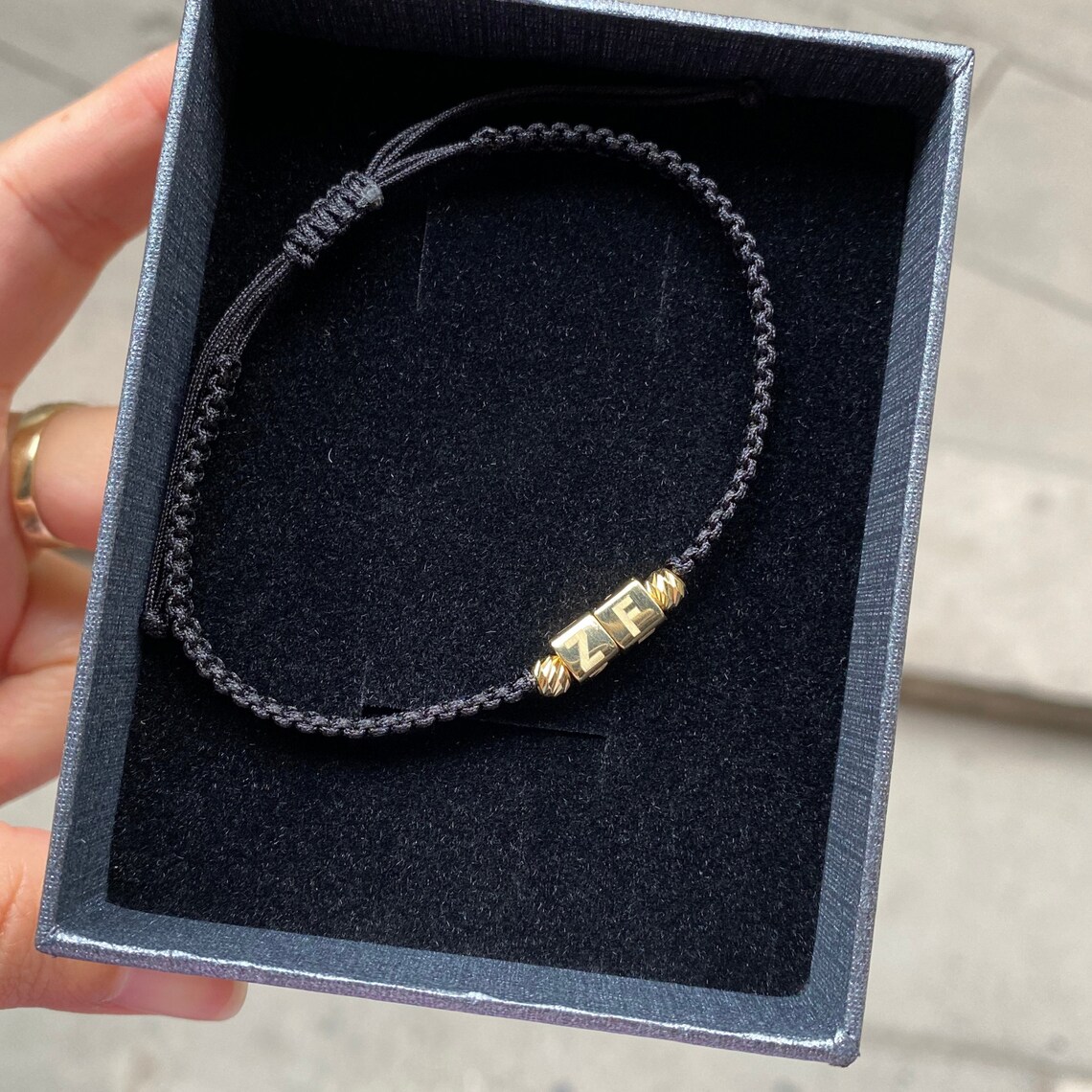 14K Solid Gold 5mm Cube Initial Bracelet - Personalized Rope Bracelet ...
