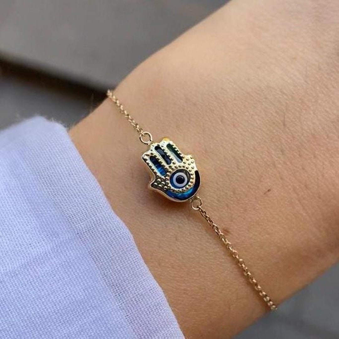 Hamsa Bracelet 14K Solid Gold / Fatima Hand Bracelet / Gift for Her ...