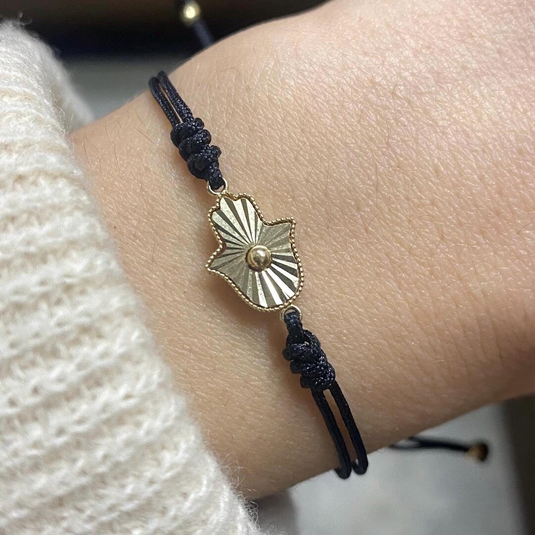 Fatima Hand Bracelet 14K Solid Gold, Hamsa Bracelet, Protective ...