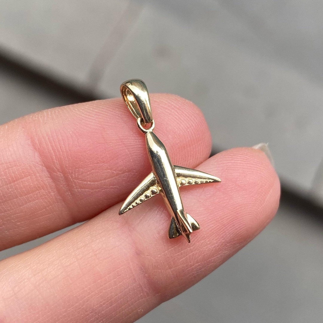 14K Solid Gold Airplane Pendant Pilot Hostess Gift - Birthday Gift - Etsy