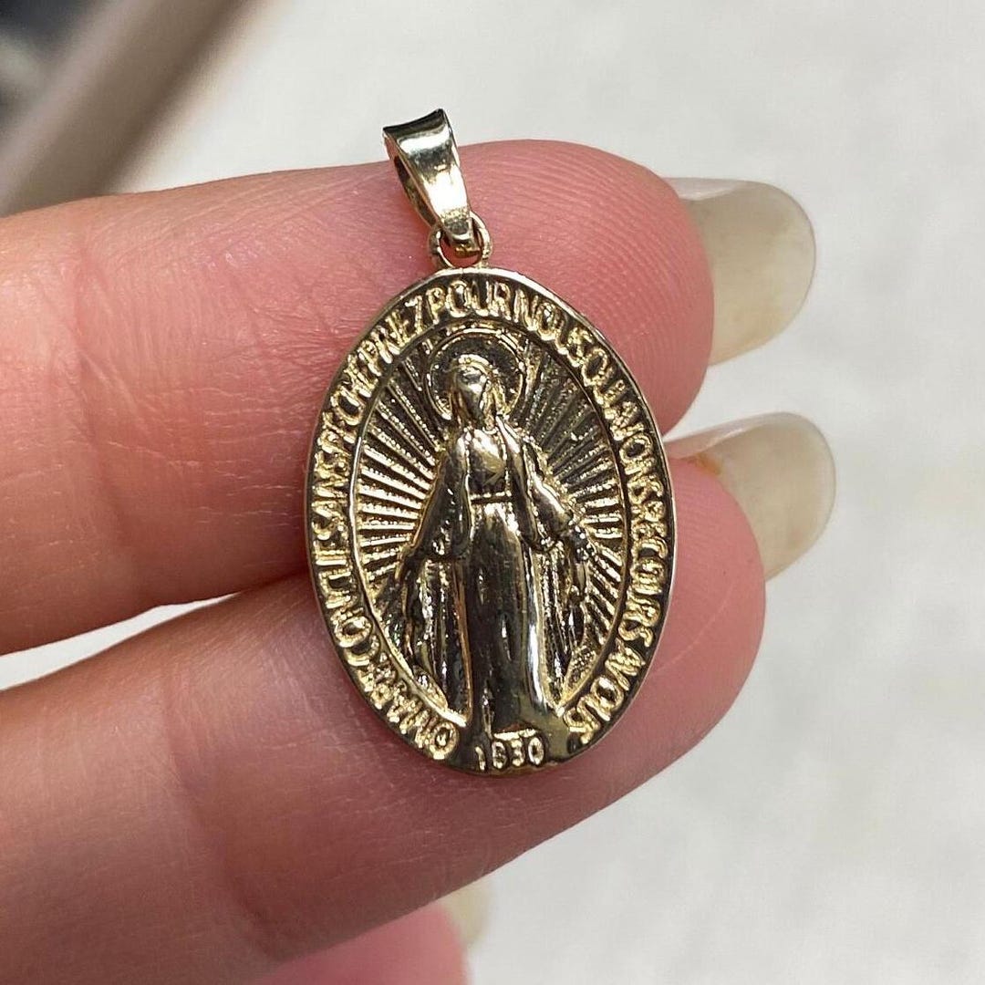O Mary Pray for Us 14K Solid Gold / Virgin Mary Pendant for Pray / Best ...
