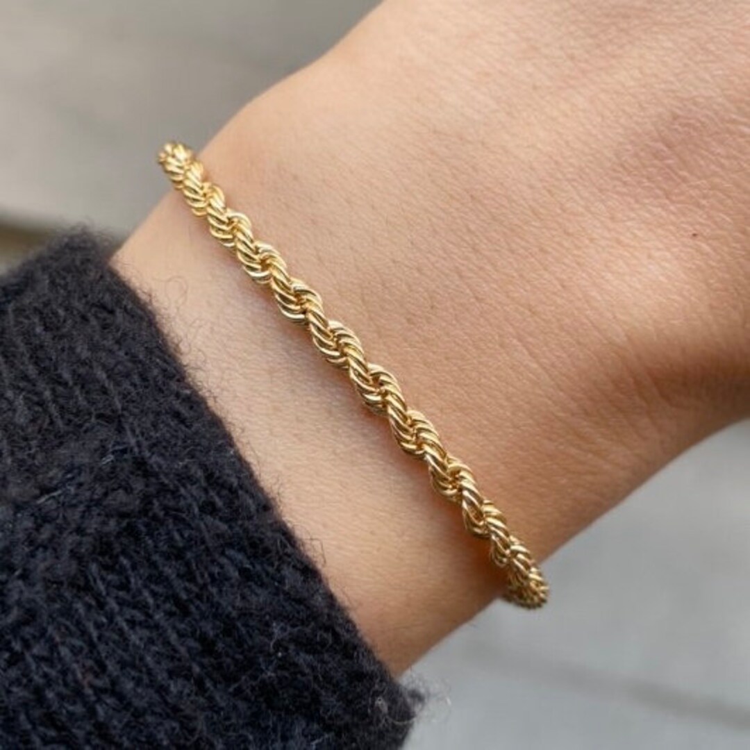 Rope Chain 14K Solid Gold Bracelet / Super Shiny and Dainty / - Etsy