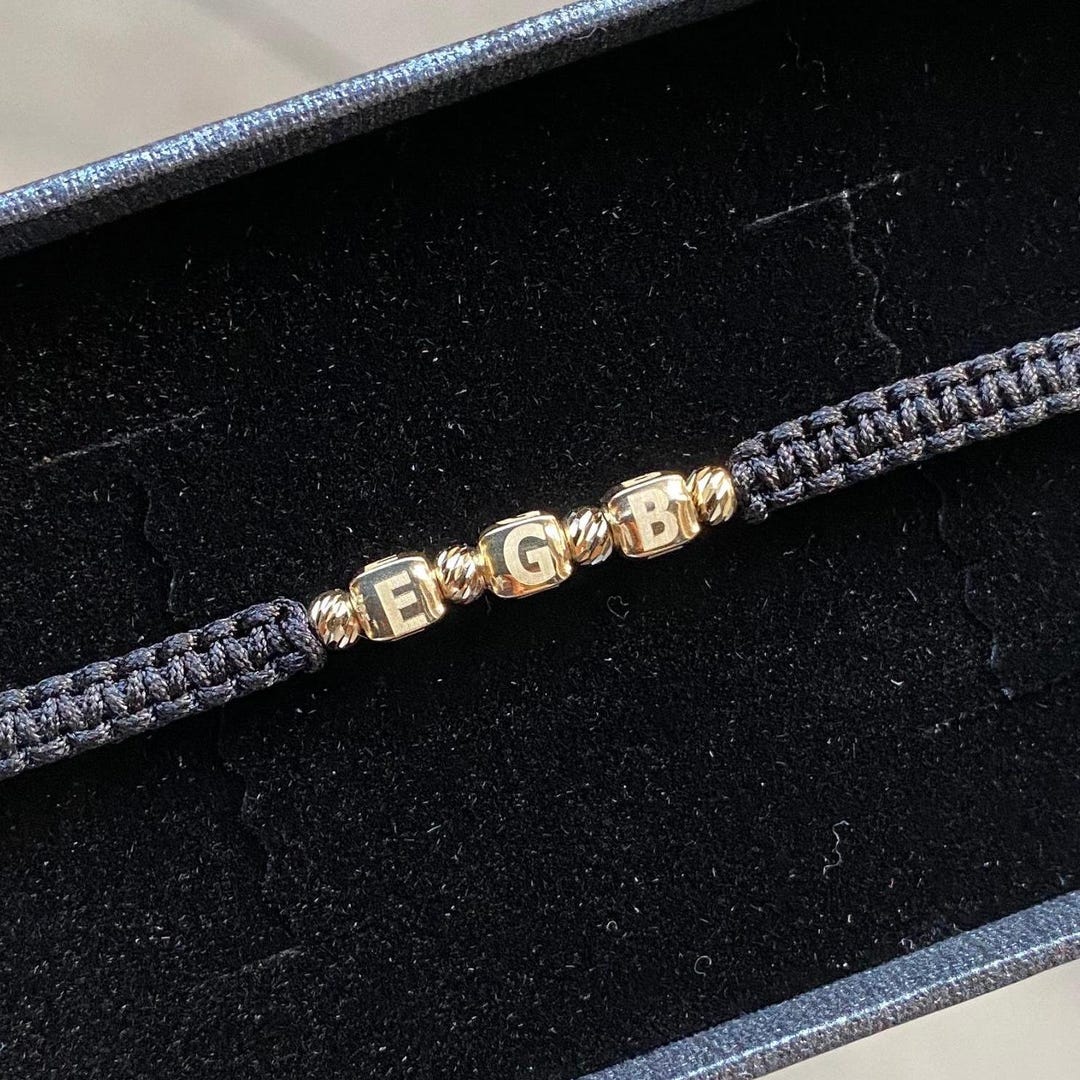 Personalized Letter Bracelet 14K Solid Gold 4MM 3 Cube Beaded ...