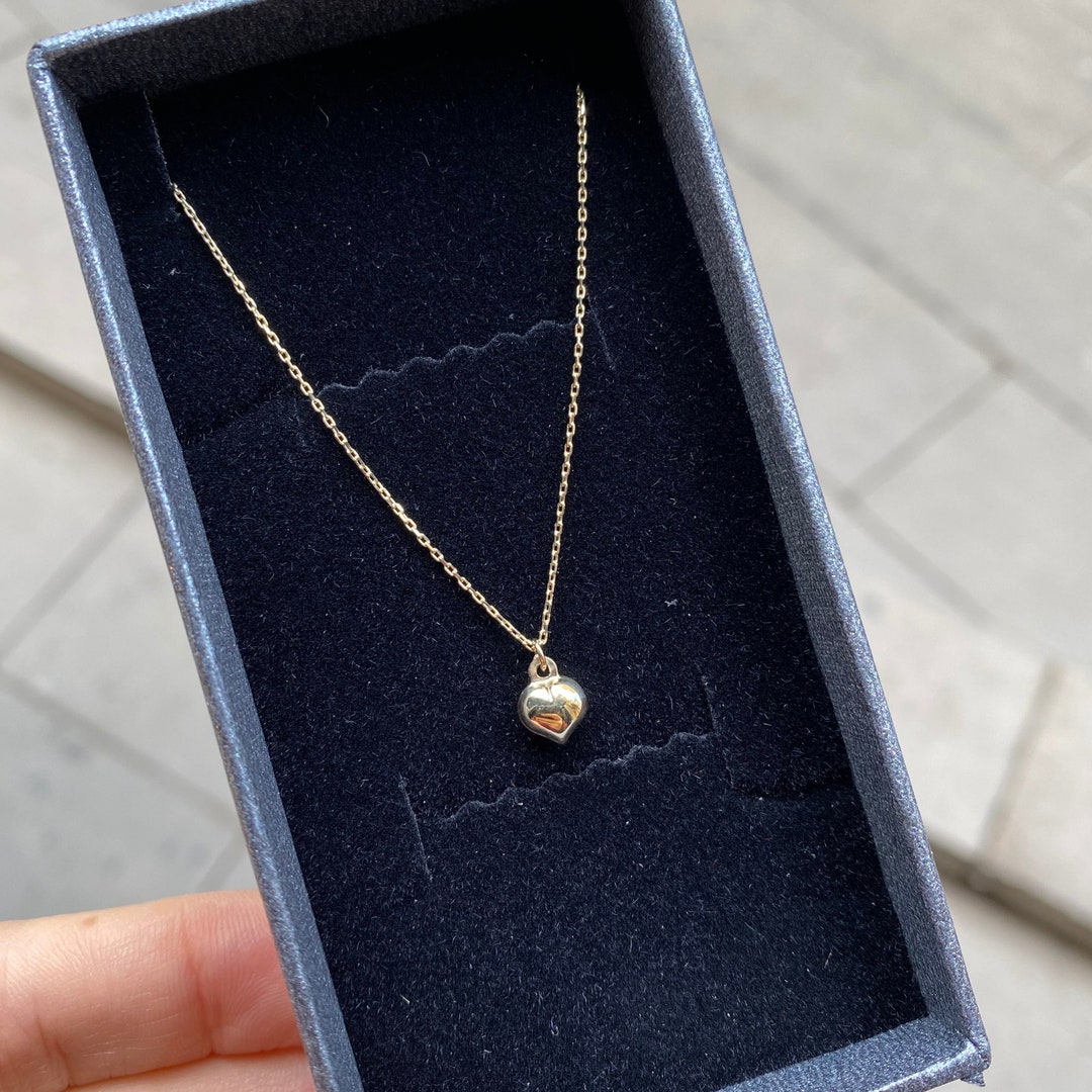 14K Real Gold Heart Necklace, Heart Necklace for Women, Little Heart ...