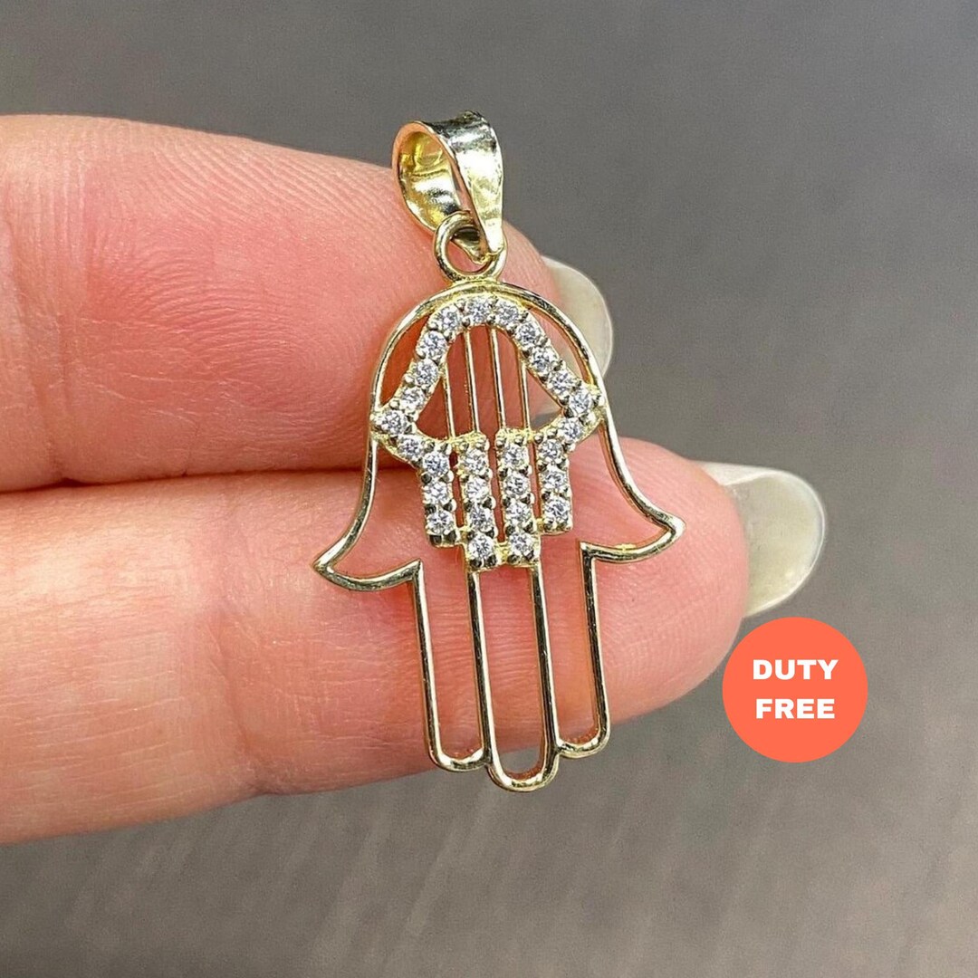 14K Solid Gold Hamsa Pendant Fatima Hand Charm - Valentine’s Day Gift ...