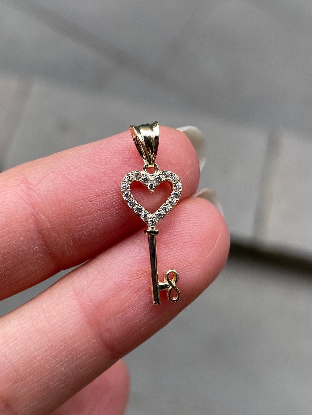 Key Pendant 14K Solid Gold. Key Charm Necklace. Everyday Jewelry. Real ...