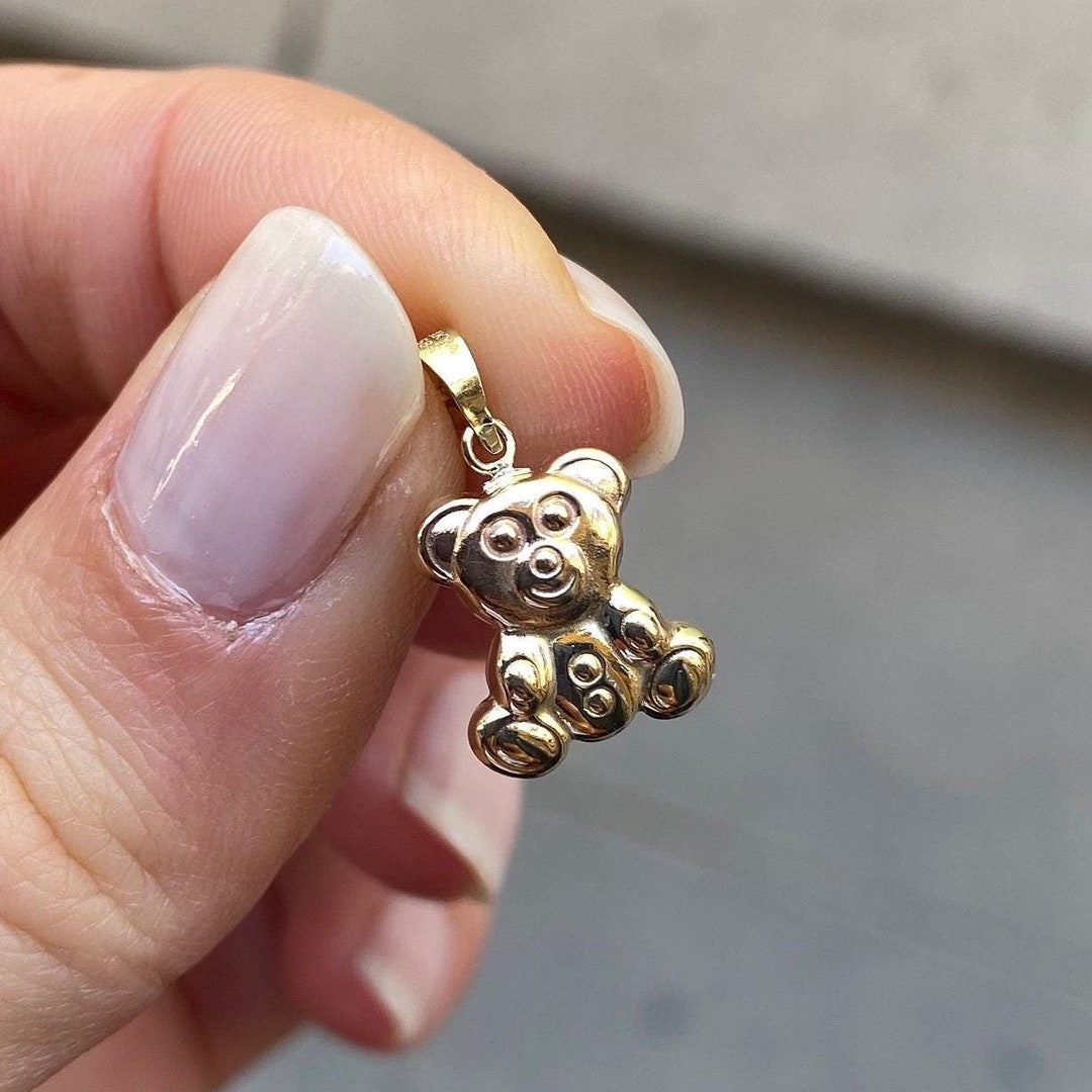 14K Solid Gold Teddy Bear Pendant Necklace - Valentine’s Day Gift - Etsy