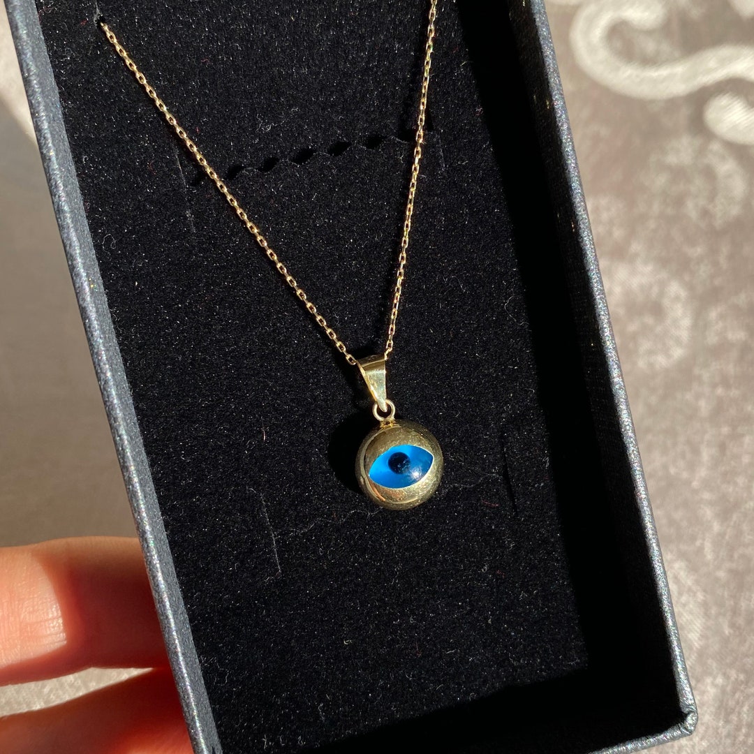 14K Solid Gold Evil Eye Necklace for Her / Good Luck Charm Protection ...