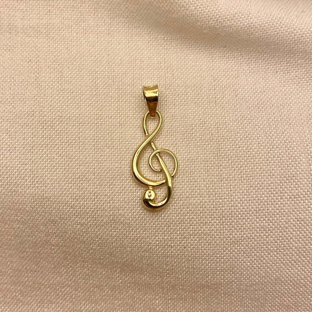 Treble Clef Pendant 14K Solid Gold / Treble Clef Necklace / Musical ...