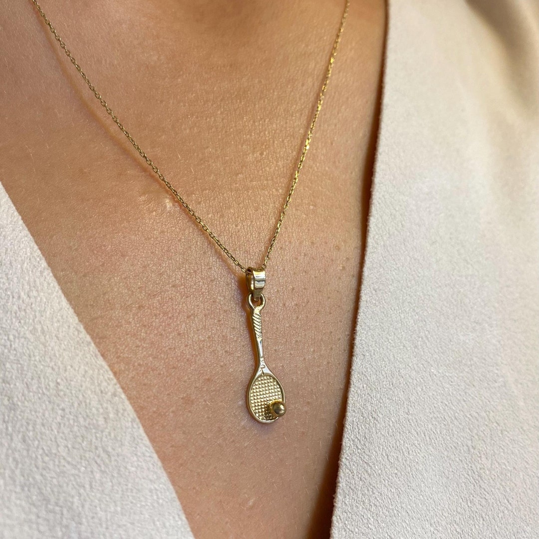 Tennis Racket Necklace 14K Solid Gold / Tennis Racquet Necklace / Sport ...