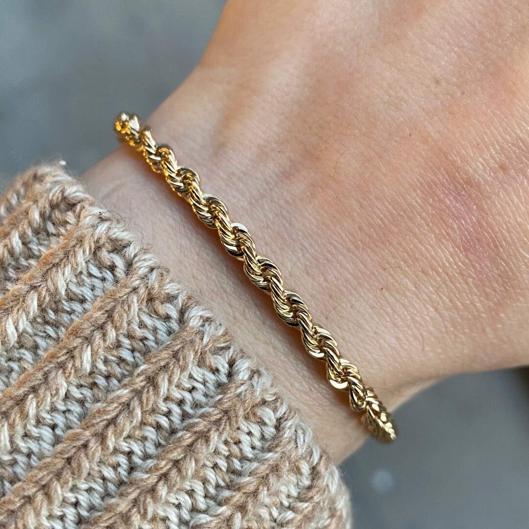 Rope Chain 14K Solid Gold Bracelet / Super Shiny and Dainty / Perfect ...